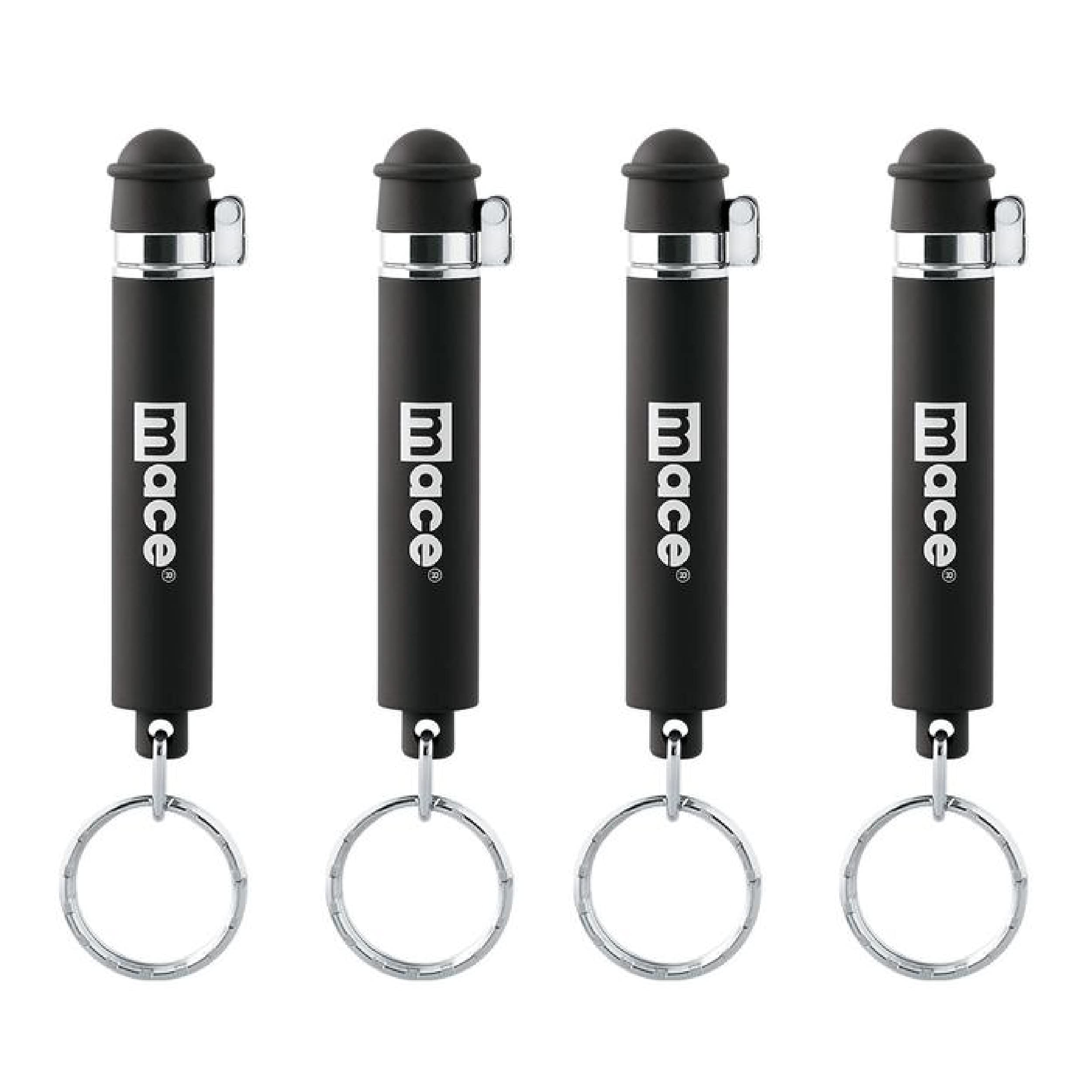 Mace Brand Police Strength Mini Keychain Pepper Spray Keyring Hard Case with Key Chain, for Women (Black 4-Pack)