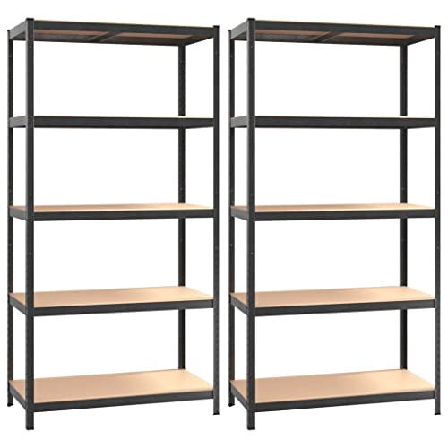 vidaXL 2X 5-Layer Heavy-Duty Shelves Industrial Shelving Workshop Storage Rack Warehouse Corner Shelf Unit Gray Steel and Engineered Wood