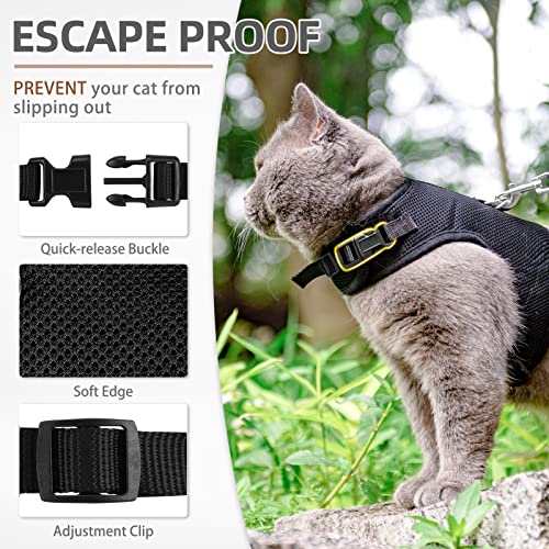 PUPTECK Soft Mesh Cat Vest Harness and Leash Set Puppy Padded Pet Harnesses Escape Proof for Cats Small Dogs Rabbits Bunny, Black XL
