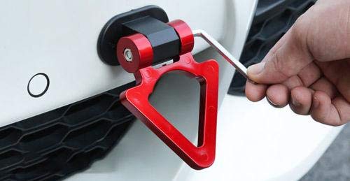 Xotic Tech Sport Track Racing Style Tow Hook Triangle Stick On Front Bumper Compatible with Car SUV Truck (Red)