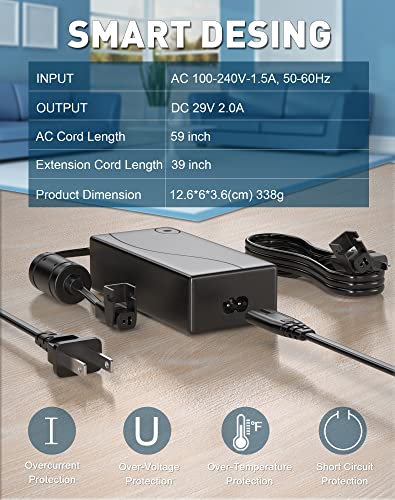 Recliner Power Supply, Ponkor AC/DC Switching Power Supply Transformer 2-pin 29V 2A Adapter with Extension Cord for Lift Chair or Power Recliner Limoss OKIN
