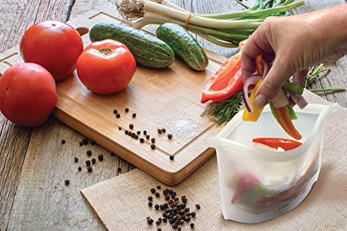 Silicone Reusable Food Storage Bags (Set of 6) (2 Large 50oz + 4 Medium 33.8oz), by Better Kitchen Products, Airtight, Expandable Gusset, Easy Stand-Up, for Solids, Liquids, Refrigerator and Freezer,