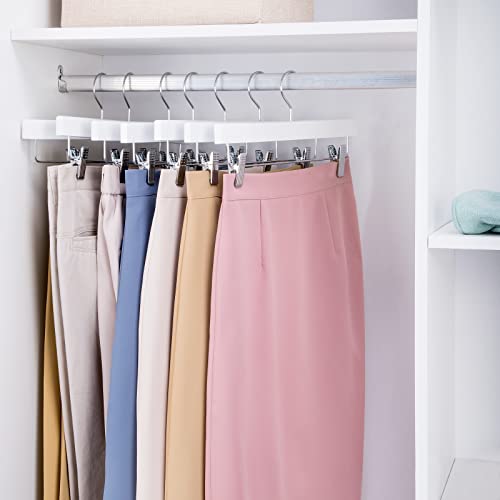 Nature Smile Solid Lotus Wood Deluxe Wooden Pants Hangers Bottom Hanger Jeans Hanger Skirt Hanger with 2-Adjustable Clips Anti-Rust Hook Pack of 10 (White)
