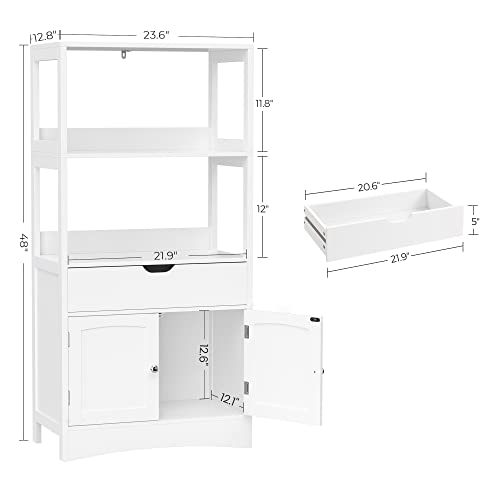 VASAGLE Bathroom Storage Cabinet with Drawer, 23.6 x 11.8 x 48 inches, White