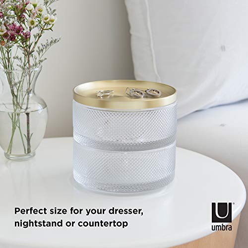 Umbra Tesora Jewelry Organizer, Two-Tier Storage Box with Removable Lid, Glass/Brass