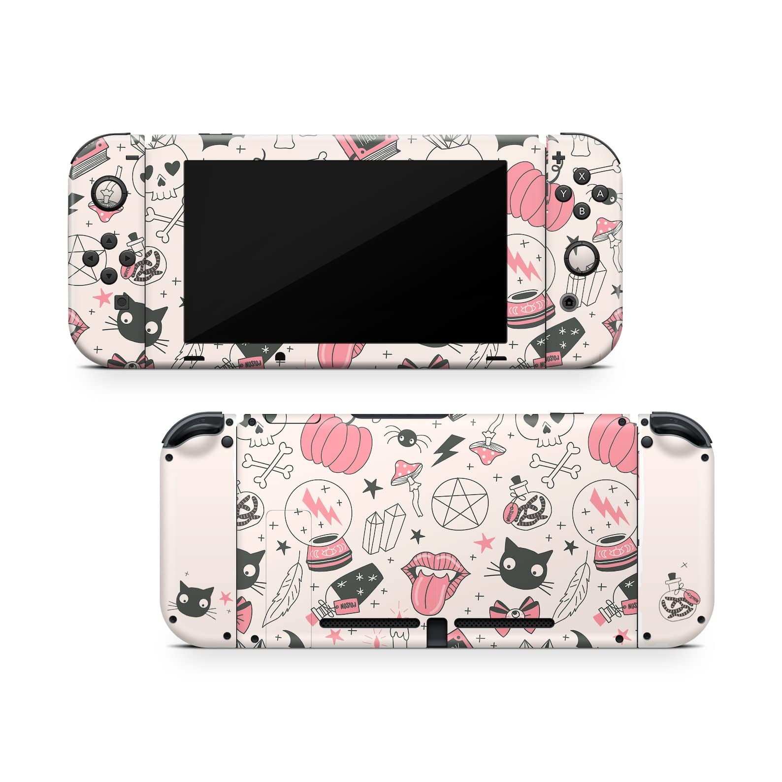 ZOOMHITSKINS Compatible with Switch Skin Cover Magical Pinky Halloween Black Cat Magic Vinyl Decal Sticker Wrap, Made in The USA
