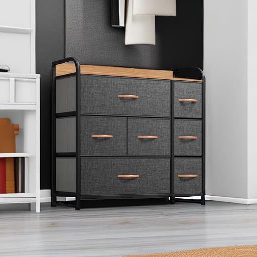 YITAHOME Dresser with 7 Drawers - Fabric Storage Tower, Organizer Unit for Bedroom, Living Room, Hallway, Closets - Sturdy Steel Frame, Wooden Top & Easy Pull Fabric Bins