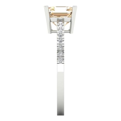 Clara Pucci 1.66 ct Asscher Cut Solitaire Genuine Natural Brown Morganite Engagement Promise Anniversary Bridal Ring 18K White Gold 10