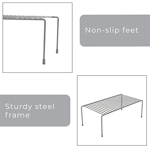 Smart Design Classic Storage Shelf – Set of 6, Large (8.5 x 16 in.), Charcoal Gray – Sturdy Steel Pantry Organizer with Rust-Resistant Finish and Non-Slip Feet for Easy Home Organization and Storage