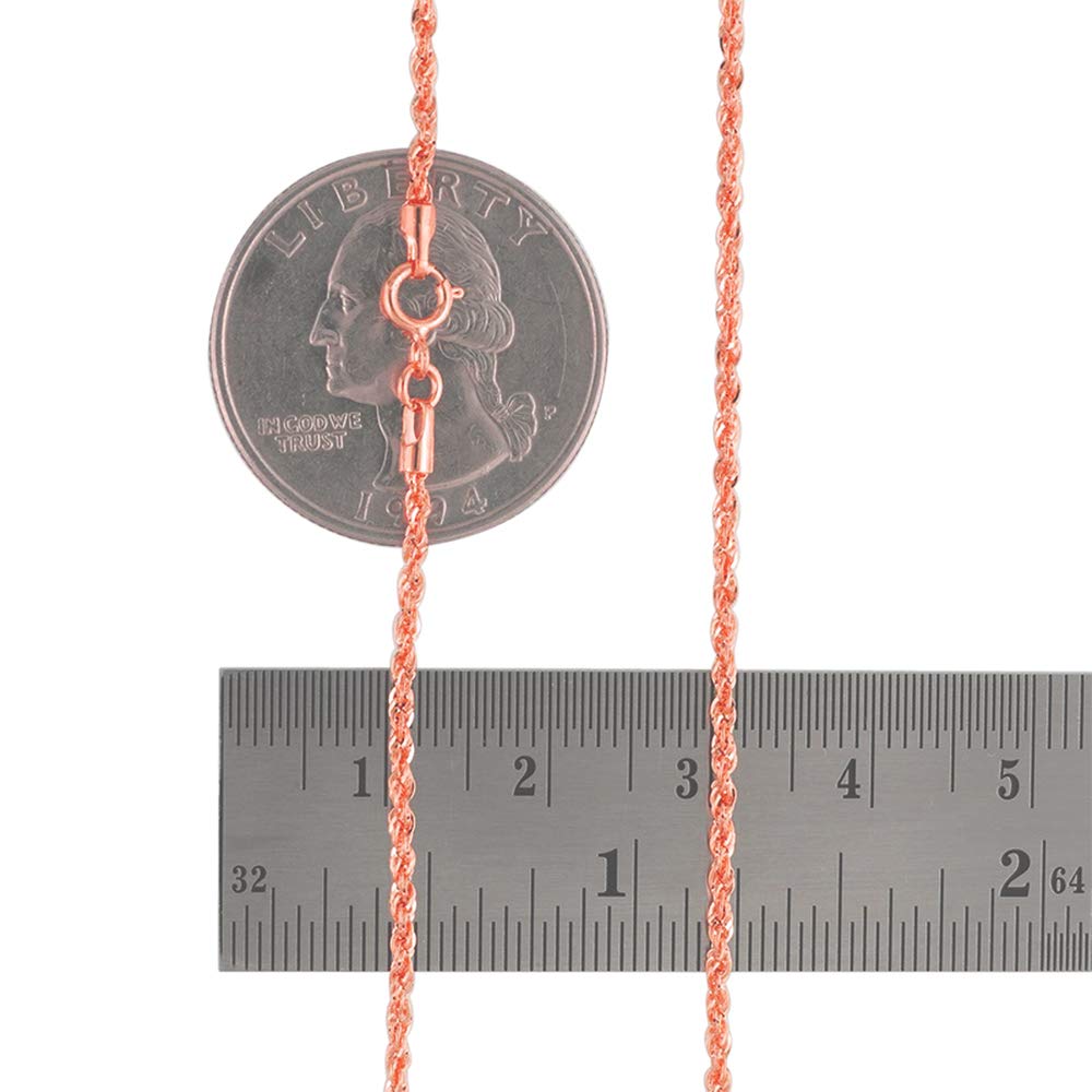Nuragold 10k Rose Gold 1.5mm Rope Chain Diamond Cut Womens Dainty Pendant Necklace, 14" 16" 18" 20" 22" 24" 26"