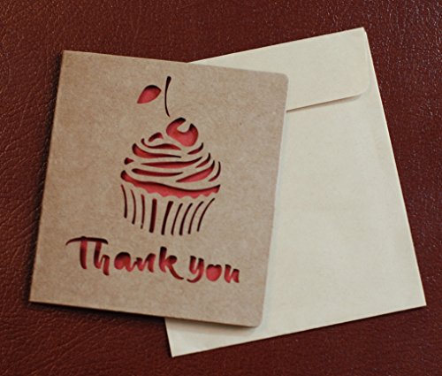 NEW! Unique Cut-out Design 25 Pack Thank You Cards Bulk Box Set- Includes 25 Brown Craft Cards and Matching Envelopes (Cupcake)
