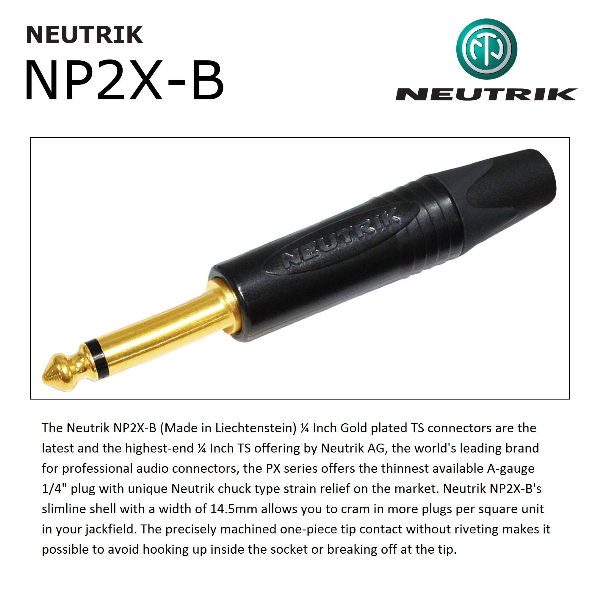WORLDS BEST CABLES 10 Foot - Guitar Bass Instrument Cable Custom Made Using Mogami 2524 Wire and Neutrik NP2RX-AU-SILENT & Neutrik NP2X-B ¼ Inch (6.35mm) TS Plugs