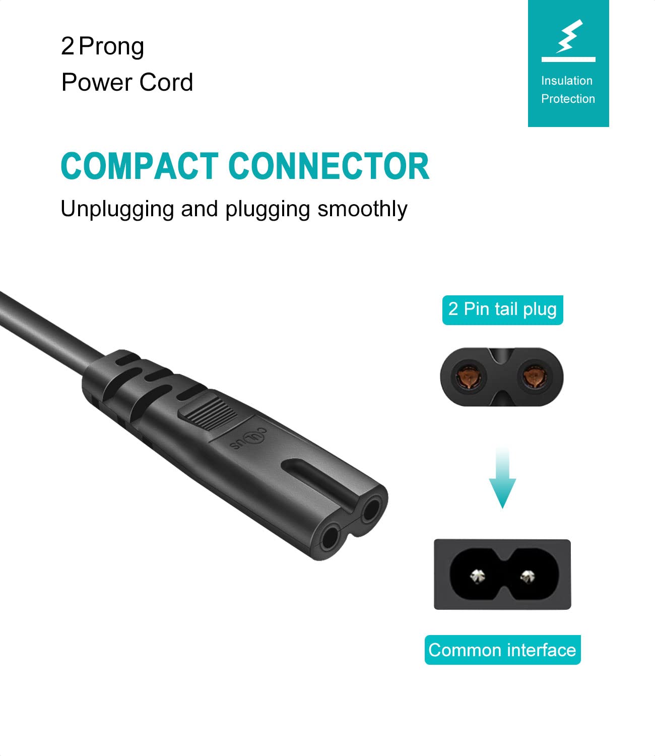 Power Cord for Sony PS3 PS4 Slim PS5 Slim PlayStation 3 4 5, Xbox Series S Xbox Series X Xbox One S/X Game Console, Universal 2 Prong Cable Replacement