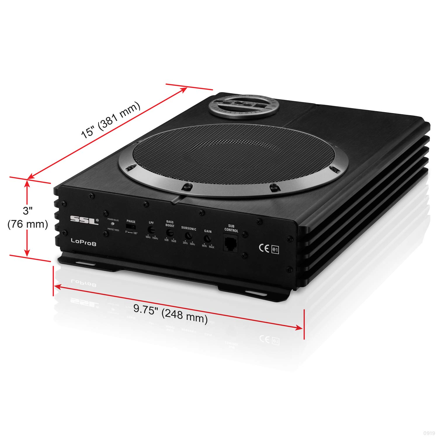 Sound Storm Laboratories LOPRO8 Powered Under Seat Car Subwoofer - 600 Watts Max, Single 2.6 Ohm, Voice Coil, Built in Amp, Low Profile, Remote Subwoofer Control