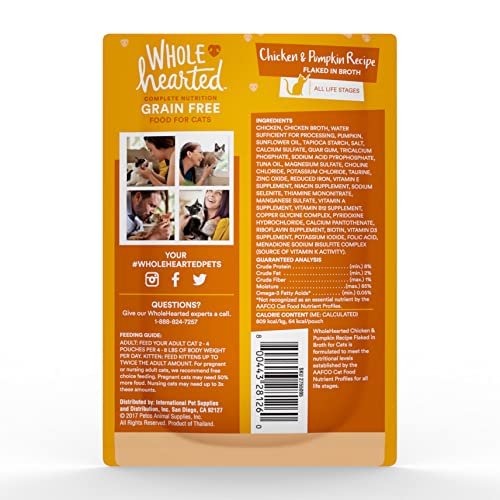 WholeHearted Grain Free Chicken & Pumpkin Recipe Flaked in Broth Wet Cat Food, 2.8 oz., Case of 12