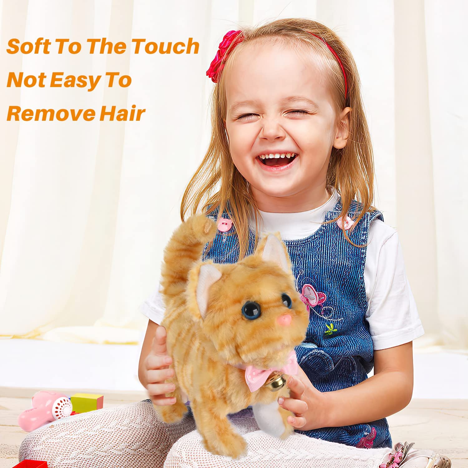 WorWoder Plush Electronic Interactive Cats That Move and Meow Waliking Lifelike Interactive Toy pet Stuffed Kitten for Girls Kids (Yellow Stripes)