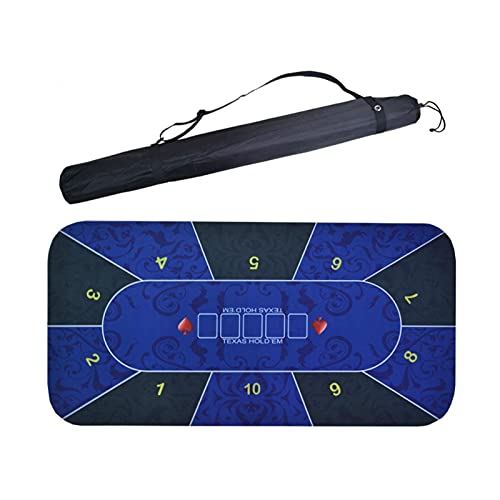 Craps and Roulette Table Felt Poker Tablecloth 1.2x0.6m Texas Poker Mat Suede Rubber Table Cloth Table Top Digital Print Casino Poker Board Game with Carrying Bag (Color : Blue)