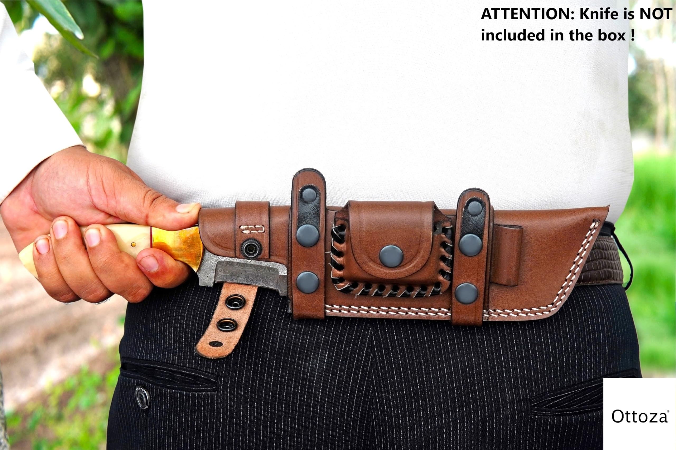 Ottoza TOP GRAIN Leather Knife Sheaths for Fixed Blade Knives, LEFT HAND Leather Knife Sheath for Belt, Leather Knife Holster Belt Knife Holder, Horizontal Knife Sheath for Belt No:65