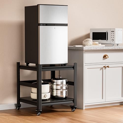 Phonando Mini Fridge Stand with Storage,Heavy Duty Mobile Mini Fridge Shelf with 4 Lockable Wheels,220lbs Mini Fridge Table for Dorm,Small Refrigerator Stand Storage Cart (19.67"*19.67 * 17.7")