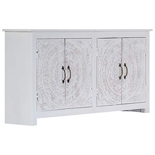 vidaXL Sideboard Buffet Kitchen Storage Cabinet Liquor Dining Room Hallway Cupboard Console Table Accent Cabinet Handmade White Solid Wood Acacia
