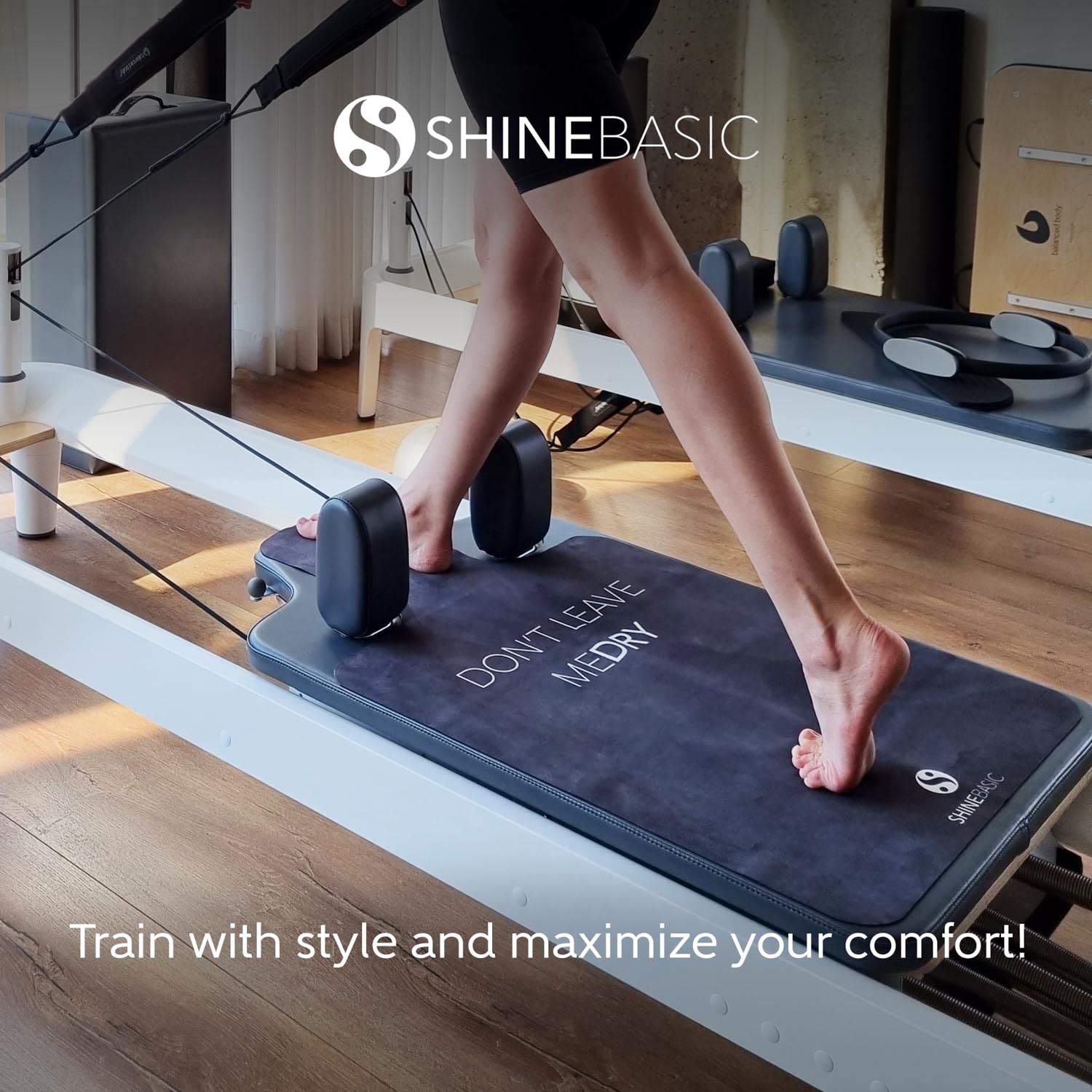 Shine Basic Pilates Reformer Mat - Extra Thin Material, Sweat Absorbing and Anti-Slip for Body Balance - Workout Cover Towels, Gym Studio Accessories, Professional Mats Equipment β 38.1"x22", Black