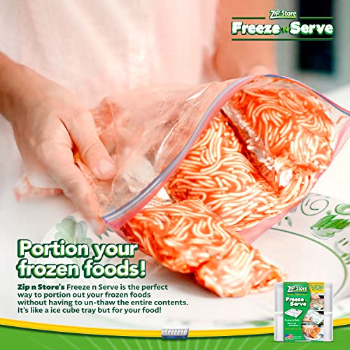 Zip n Store - Freeze n Serve - Organize Your Freezer - Freeze In Bulk, Serve In Portions, Perfect For Meal Prep + Portion Control + Organization, Freeze Leftovers, Like An Icecube Tray For Food