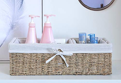 Vintiquewise Seagrass Small Shelf Storage Basket with White Lining (Set of 3)