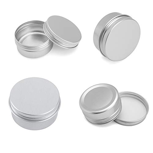 Ymkf Sqqr 60 Pack aluminum round lip balm tin container bottle with screw thread lid - great for store spices, candies, tea or gift giving, (1oz)