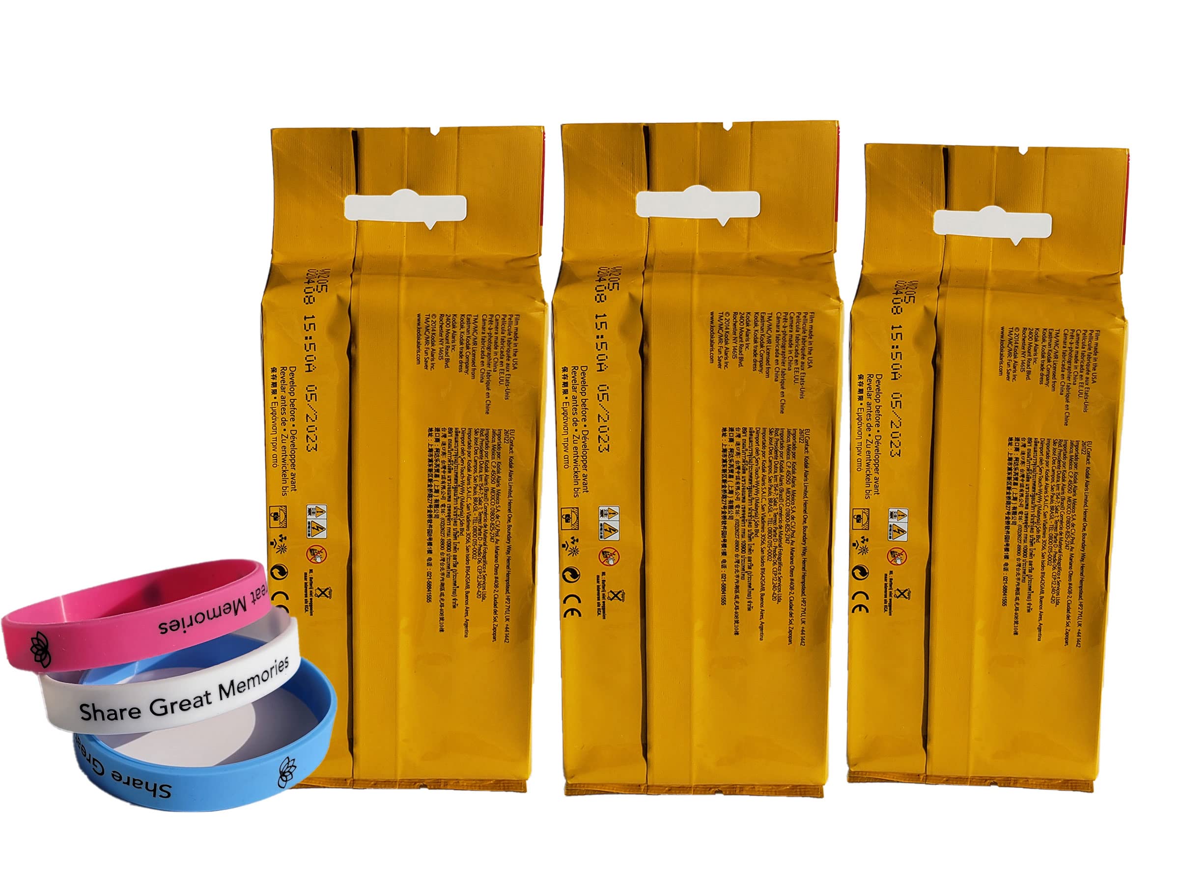 Kodak FunSaver Disposable Camera 800 ISO 35mm with Flash 27 Exposures (Pack of 3) Plus Free Silicon Wrist Bands