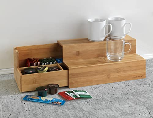 WENKO Bamboo Tea Bag Organizer with Drawer, Tea Bag Storage Container, Coffee and Tea Caddy for Kitchen, Tea Station, Tea Bag Holder, Coffee Bar Accessories and Organizer, 13 x 6.7 x 5.9 in