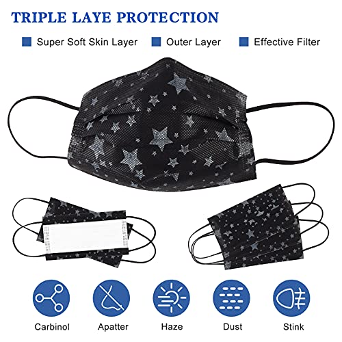 SOOQOO 50 Pack Disposable Printed Face Mask, 3 Ply Mask with Elastic Ear Loop,Individually Packaged