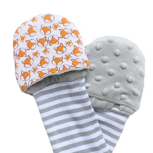 Handsocks Plushy Stay On Strap-Free No-Scratch & Warmth Mittens (Toddler Size. Bicep Should be 5.5"-9.0"), Felix (Grey/Foxes) - One Pair…