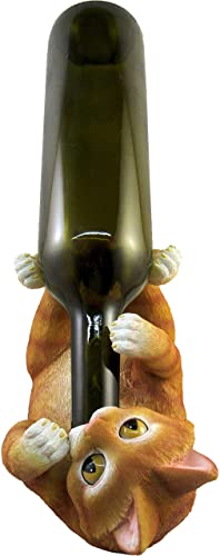 World of Wonders Orange Tabby Cat Decorative Wine Bottle Holder | Wine Bottle Holder for Cabinet | Cat Mom Wine Accessories | Cat Statues Resin Table Top Wine Holders - 9"