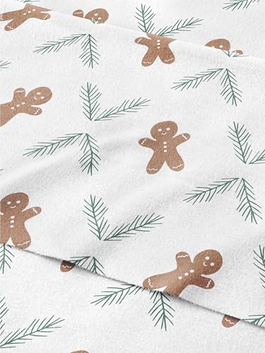 Flannel Christmas Sheets - 100% Cotton Flannel Sheets - Queen Size Sheet Set - Extra Soft & Cozy - Thick Warm Heavyweight Winter Sheets - Gingerbread Deep Pocket Holiday Sheets for Women, Men & Kids