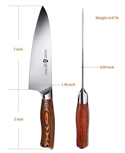 TUO Chef Knife- Kitchen Chefs Knife - High Carbon German Stainless Steel Cutlery - Rust Resistant - Pakkawood Handle - Luxurious Gift Box Included - 7 - Fiery Phoenix Series