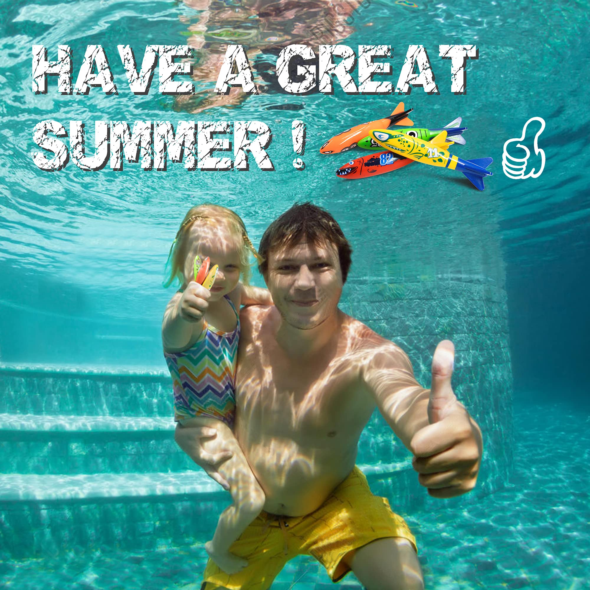 Novelty Place 8 Pack Torpedo Bandits Diving Toy Rockets - Swimming Pool Underwater Game for Kids and Adults - Shark Design 8 Colors