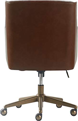 Tommy Hilfiger Belmont Home Office Chair Adjustable Height and 360 Swivel for Computer Desk, Stainless Steel Base with Smooth Rolling Casters, Bonded Leather Upholstery, Cognac Brown