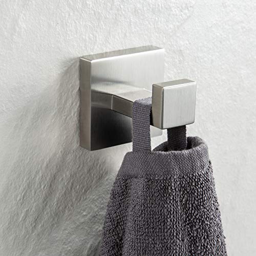 YGIVO Bathroom Hooks, Towel Robe/Coat Clothes Hook Brushed Nickel SUS304 Stainless Steel Square Hanger Wall Hooks Heavy Duty for Bath Kitchen Bedroom Garage Hotel Wall Mounted 2 Pack