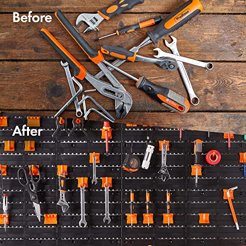 VonHaus 50 Piece Wall Mounted Plastic Pegboard and Shelf Tool Organizer - DIY Garage Storage Wall Mount System with Rack and 50 Assorted Hook Accessories - Tool, Parts and Craft Organizer