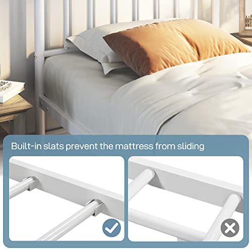Yaheetech Twin Size Bed Frame Metal Platform Bed Frame Mattress Foundation with Spindle Headboard & Footboard/No Box Spring Needed/14 Inch Underbed Storage/Firm Support & Easy Set up Structure, White