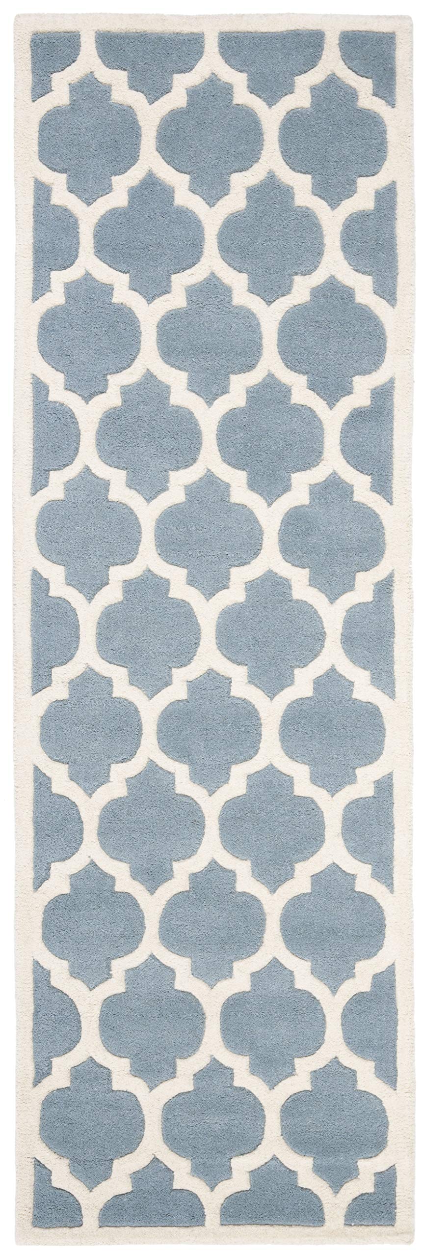SAFAVIEH Chatham Collection 2'3" x 9' Blue/Ivory CHT734B Handmade Geometric Premium Wool Runner Rug