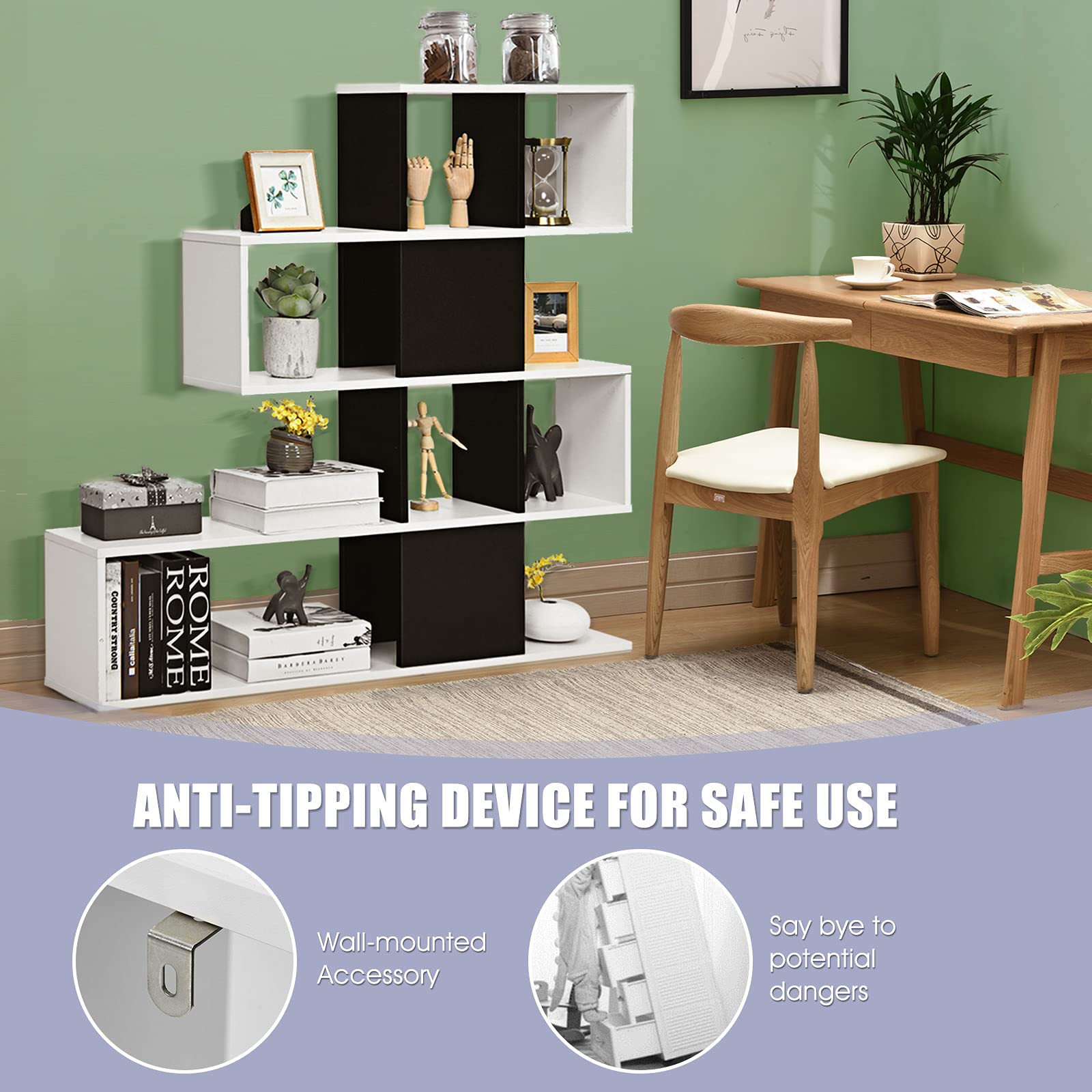 Tangkula 8 Cubes Bookshelf, Modern Ladder Corner Bookcase, 8-Cube Open Stepped Storage Bookcase, 5-Tier Display Shelf for Home Office, 47 x 8 x 43 Inch, Living Room Divider Bookcase