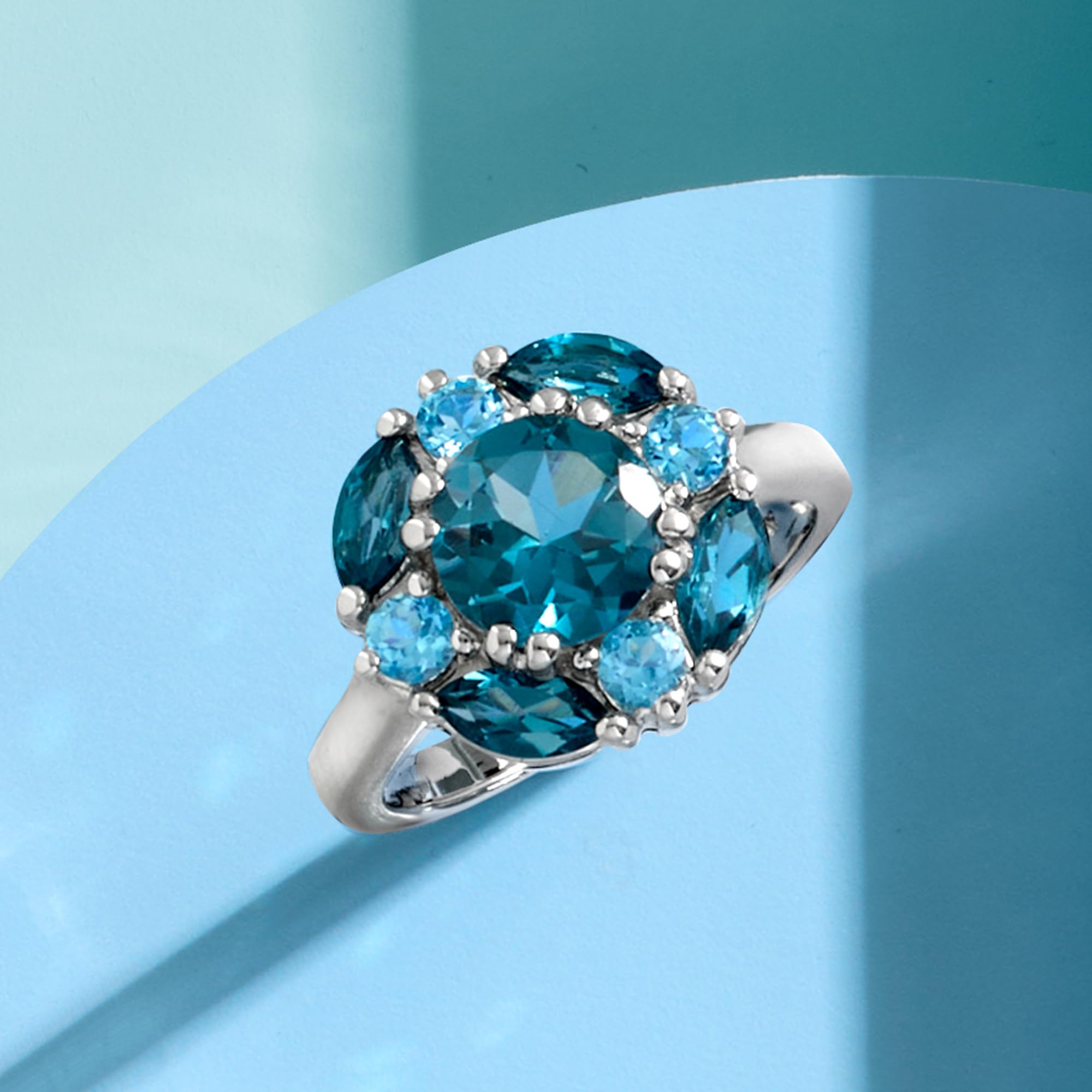 Ross-Simons 4.10 ct. t.w. London and Swiss Blue Topaz Ring in Sterling Silver. Size 9