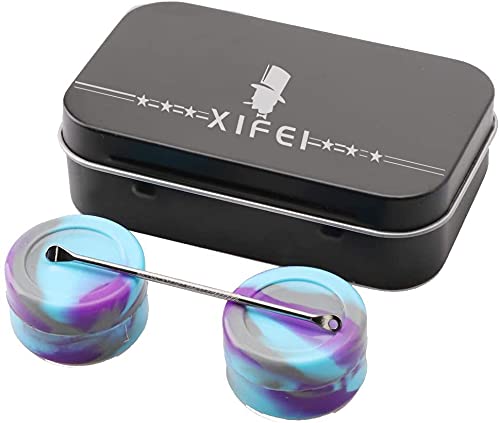 XIFEI portable stainless steel tin box 2-5ml silicone container jars, non-stick storage wax carrying case with extra stainless steel spoons (5 colors)