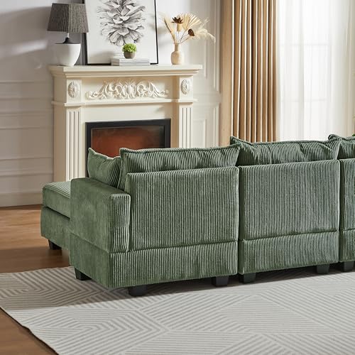 FANYE L/U-Shaped Oversized Free Combination Modular Storage Sectional Sofa Soft Corduroy Upholstered Deep Seat Sofa&Couch Convertible Sleeper Couch Bed W/2 Pillows for Living Room