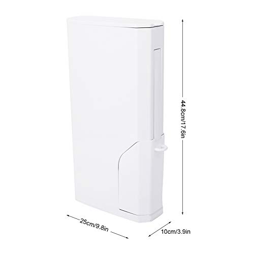 Trash Can 0.8 Gallon, Space Saving Bathroom Slim Garbage Can with a Lid, Modern White Multifunctional ABS Plastic Trash Can with Toilet Brush, Integrated Storage Cleaning Set for Home, Hotel, 9.8 x 3.9 x 17.6 inch