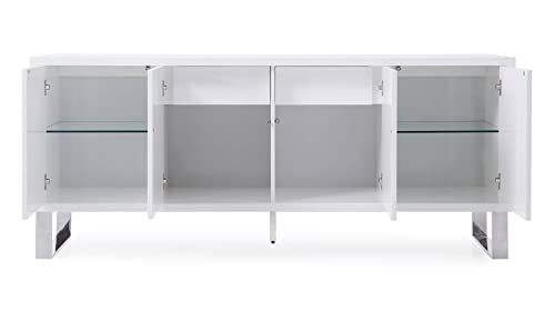 Zuri Furniture Modern Neve Sideboard in White High Gloss Lacquer with Polished Stainless Steel Legs