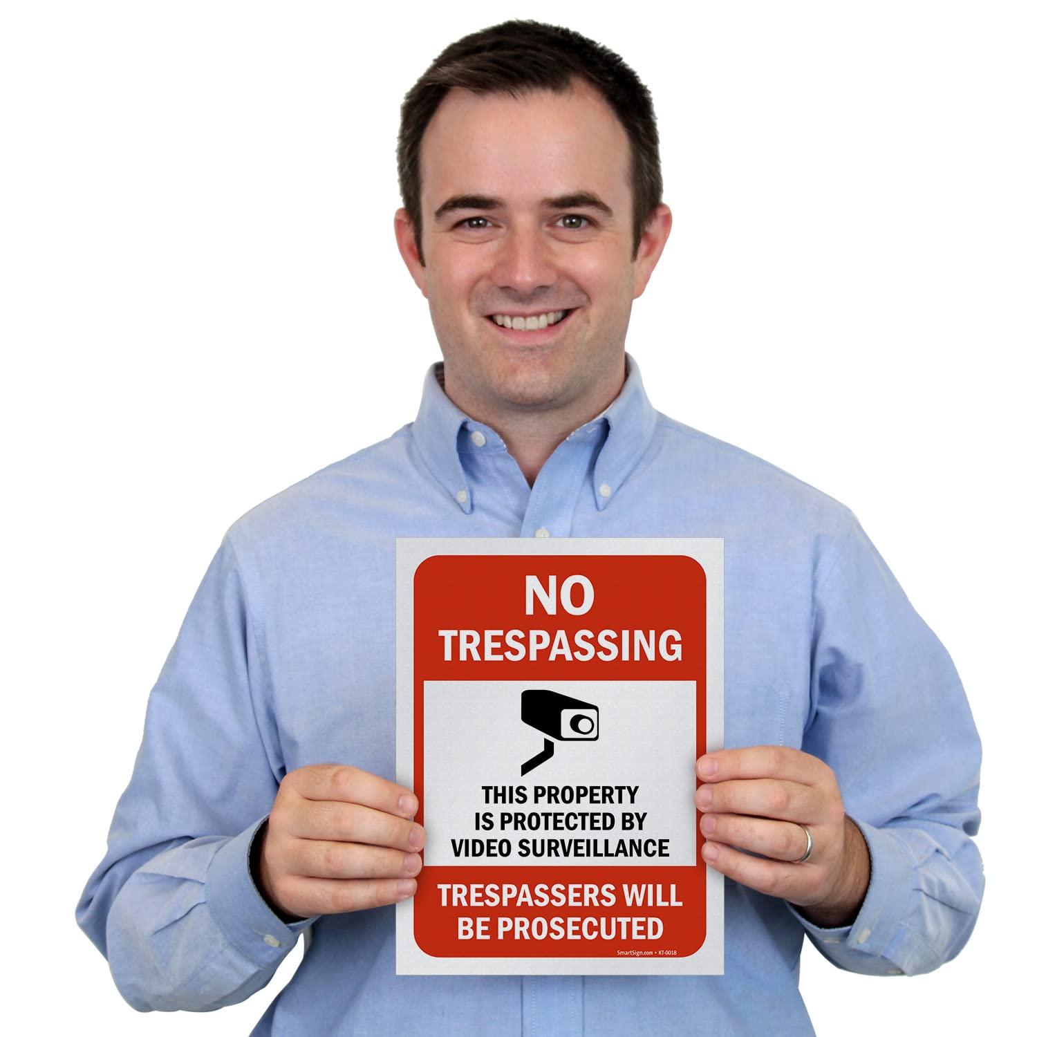 SmartSign (Pack of 5) 12 x 9 inch “No Trespassing - Property Protected By Video Surveillance” Sign, Screen Printed, 10 mil Polystyrene Plastic, Red/Black on White, Made in USA