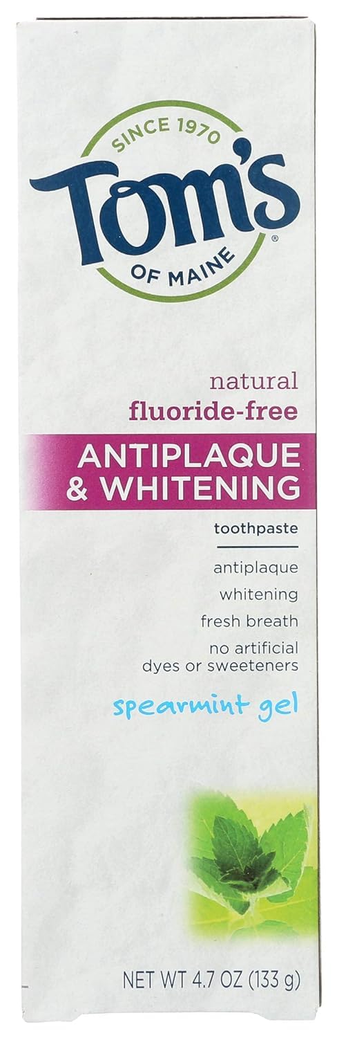 Tom's of Maine Antiplaque Plus Whitening Gel, Spearmint 4.7 oz (Pack of 4)