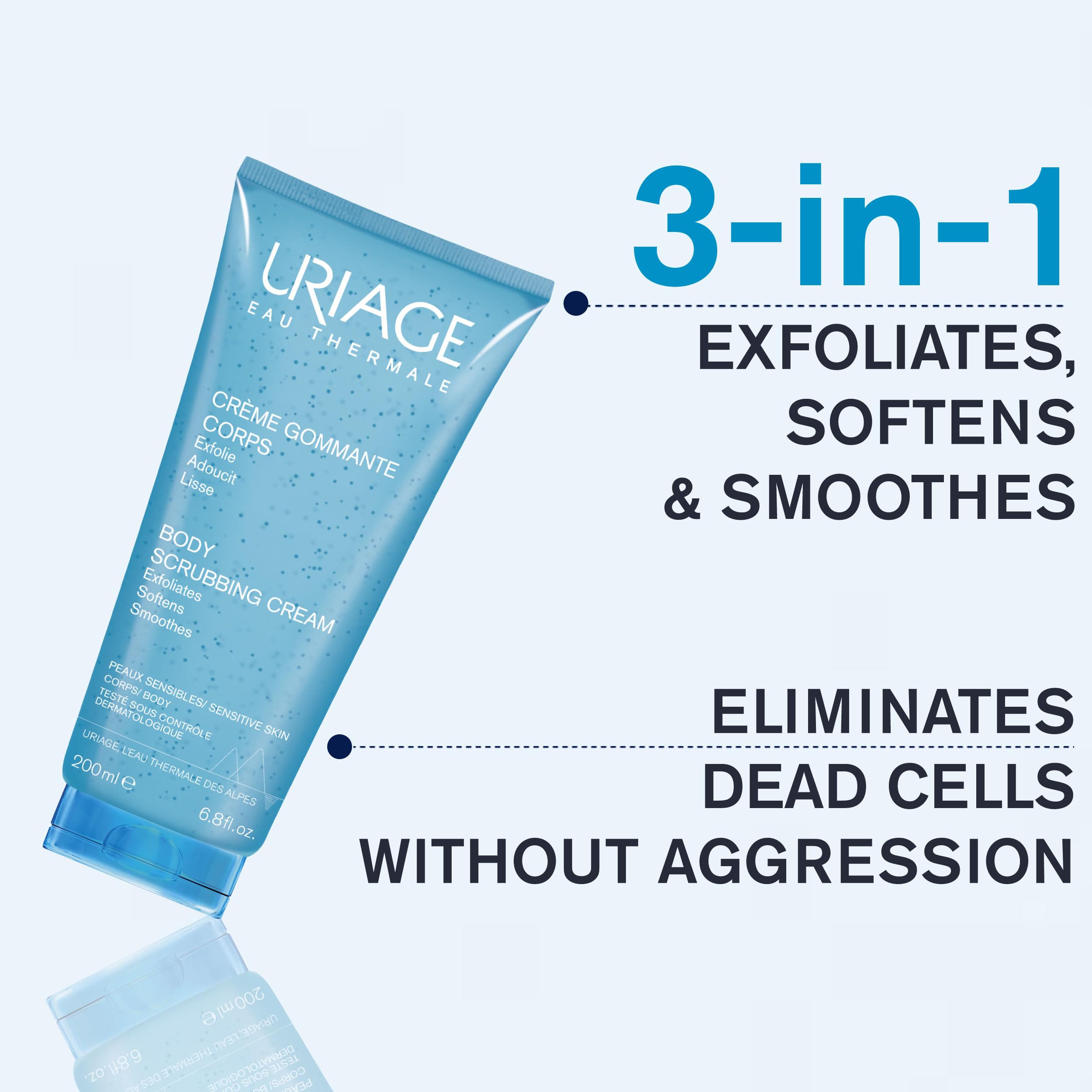 URIAGE Body Scrubbing Cream| High-Tolerance Exfoliating Treatment that Effectively Eliminates Dead Skin while Softening and Hydrating | Scrub for All Skin Types, even Dry & Sensitive Ones, 6.8 Fl Oz